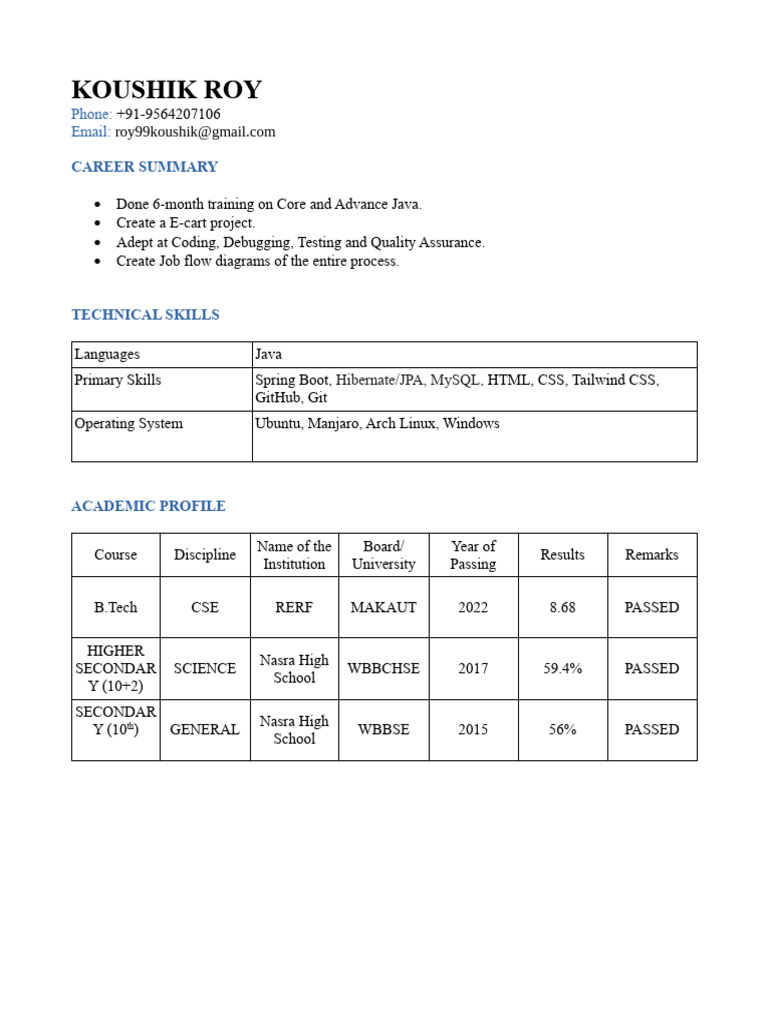 Koushik Roy (Resume) | PDF | Software | Computing