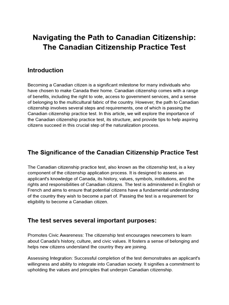 Canadian Citizenship Practice Test | PDF