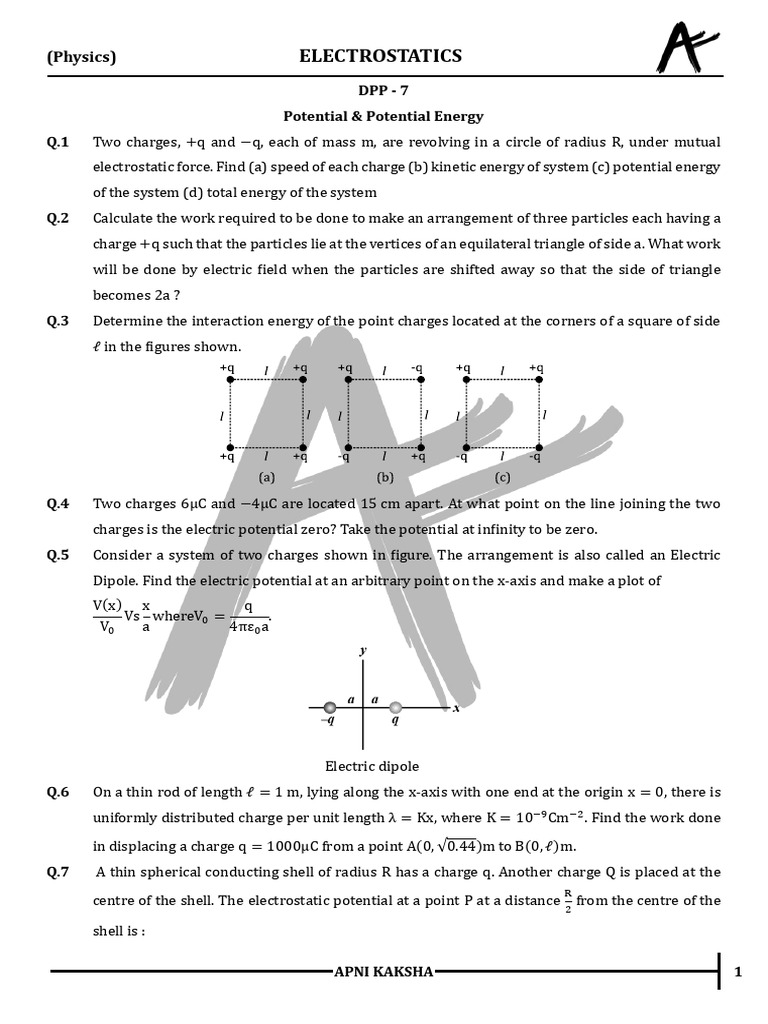 DPP - 07 _ Electrostatics _ Potential & Potential Energy | PDF | Potential Energy | Electrostatics