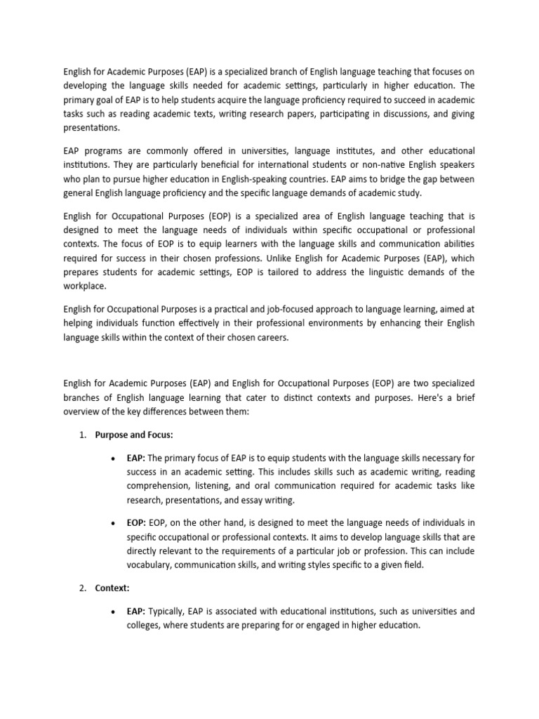 Types of ESP | PDF | English As A Second Or Foreign Language ...