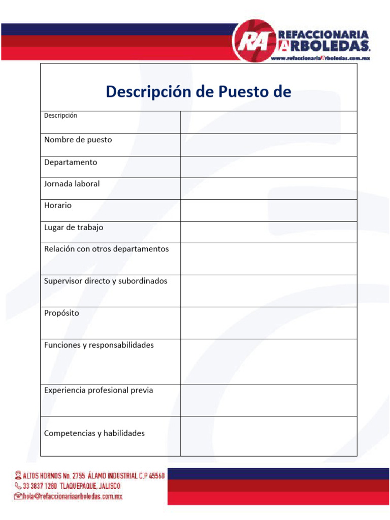 Formato de Descripcion de Puesto Editable | PDF