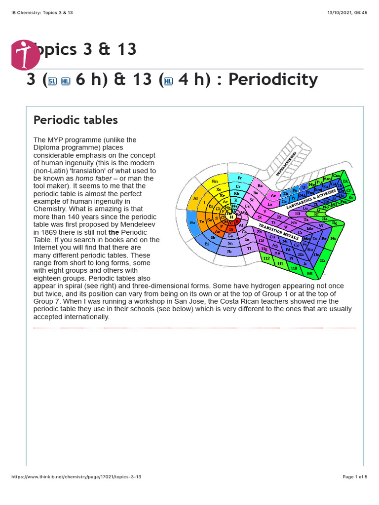 IB Chemistry - Topics 3 - 13 | PDF | Periodic Table | Oxide