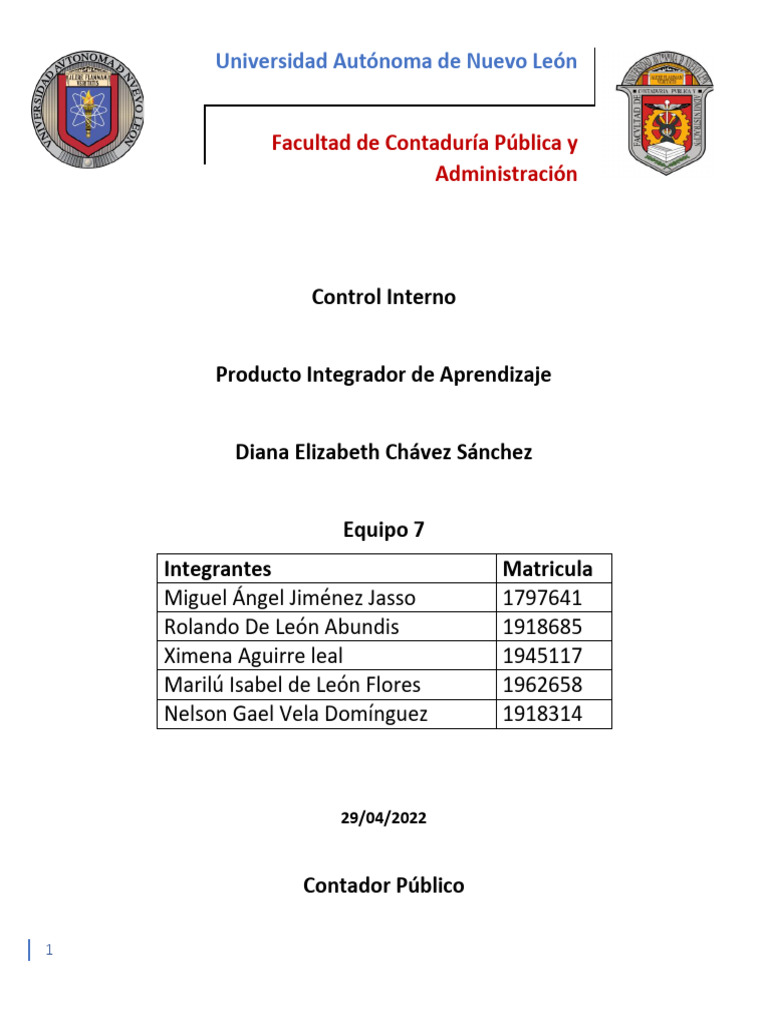 PIA CONTROL INTERNO Equipo 7 | PDF
