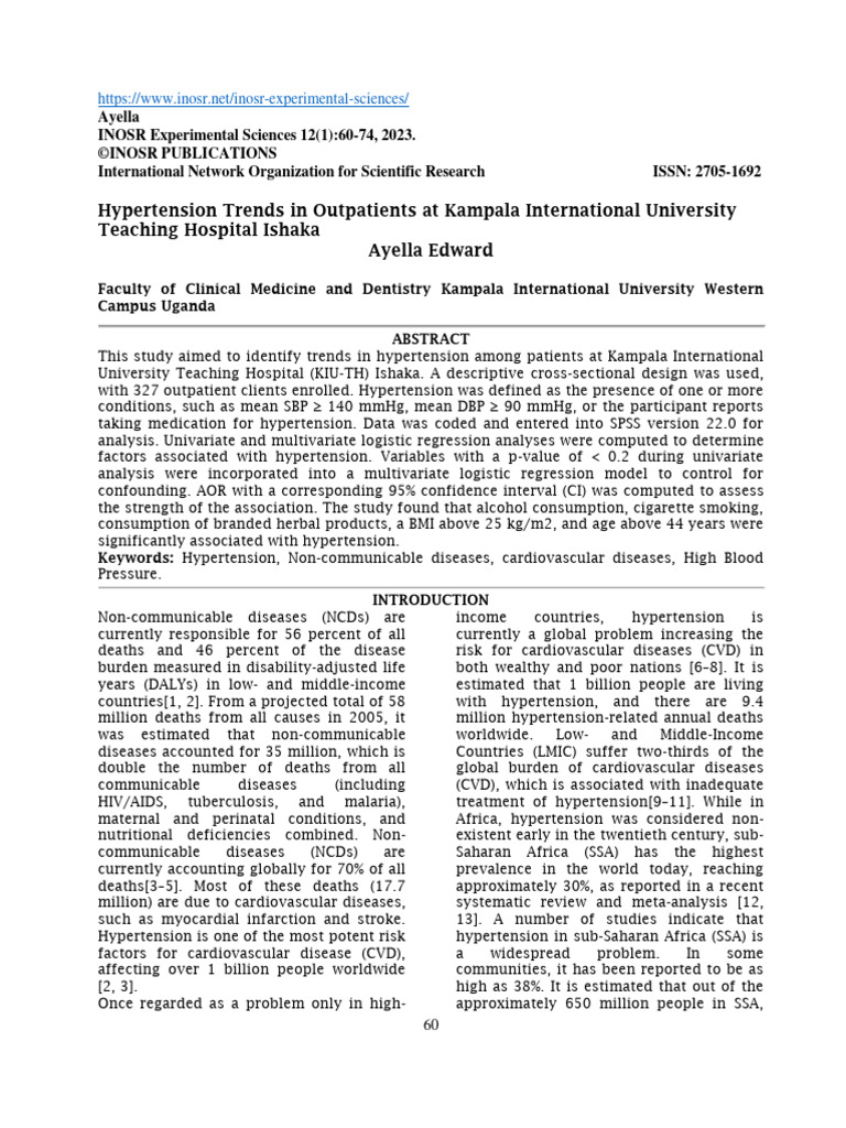 Hypertension Trends in Outpatients at Kampala International University Teaching Hospital Ishaka ...
