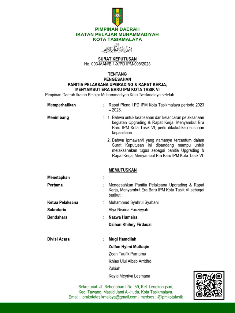 Pengesahan Panitia Upgrading IPM Tasik VI | PDF