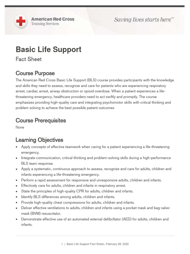 Basic Life Support Fact Sheet 2022 | PDF