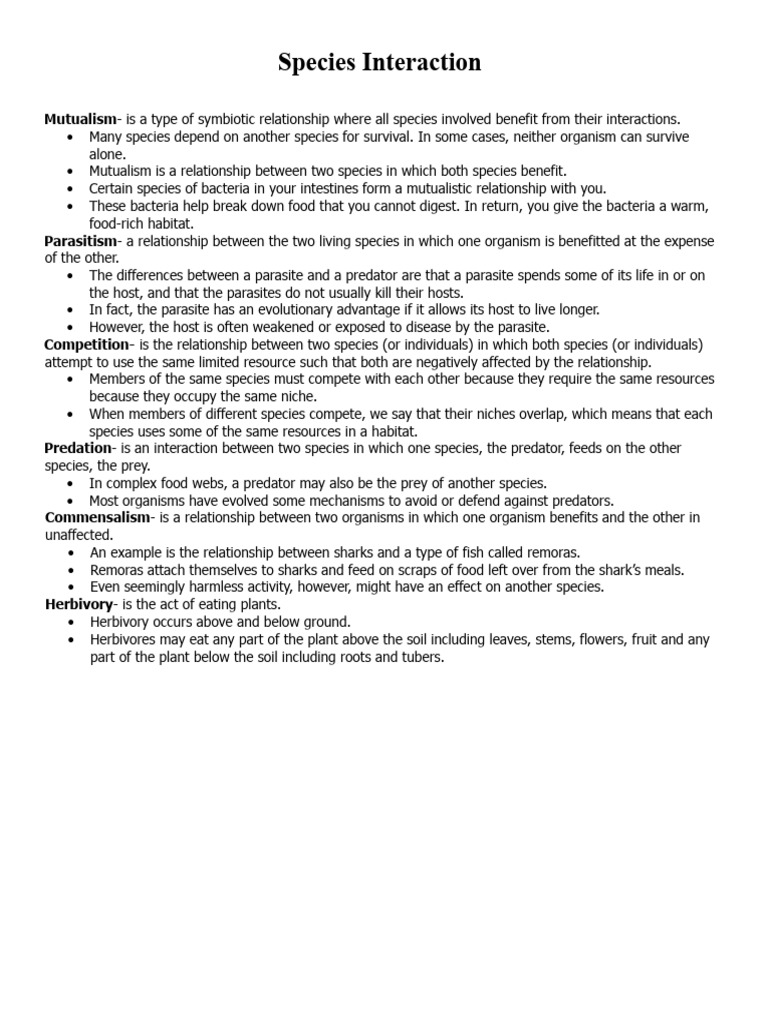 Species Interaction | PDF | Herbivore | Parasitism