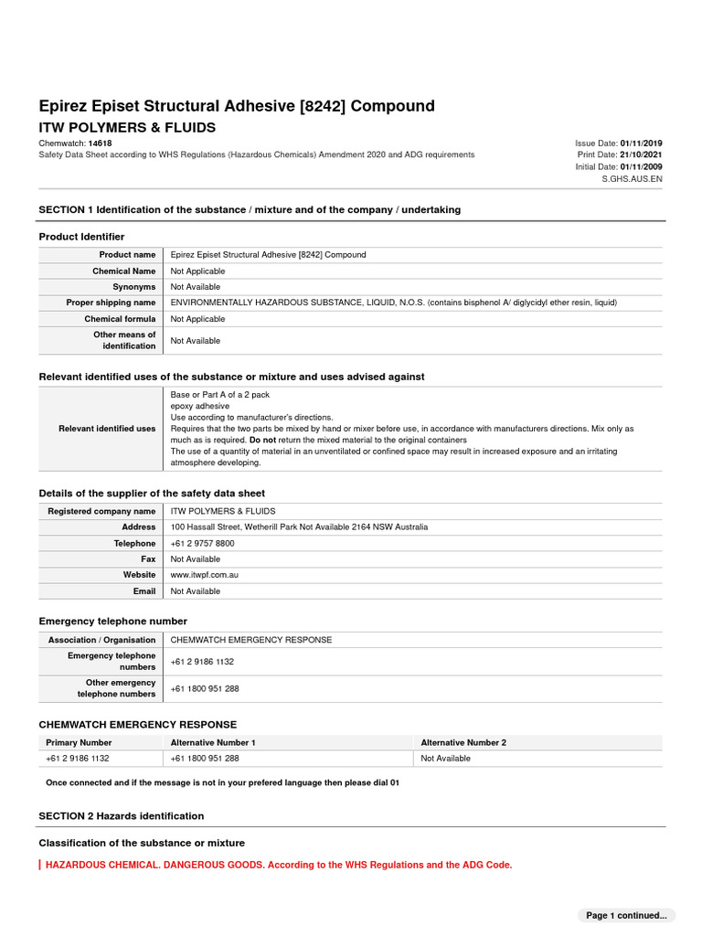 Epoxy Adhesive Safety Guide | PDF | Waste Management | Toxicity