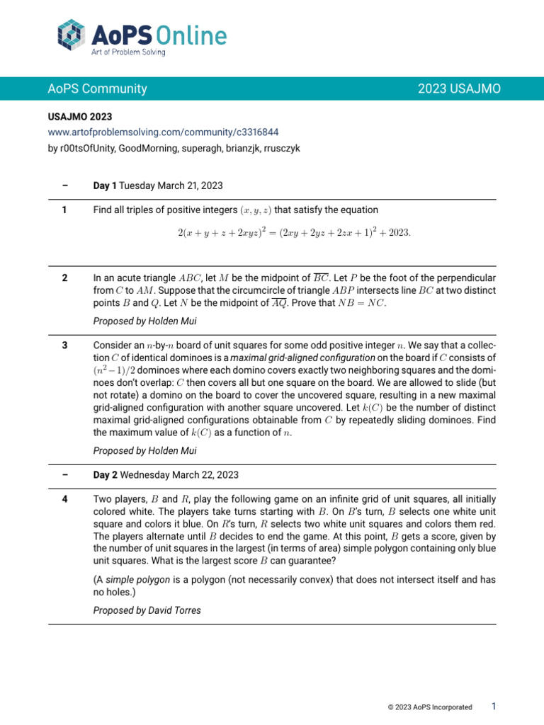 Aops Community 2023 Usajmo | PDF