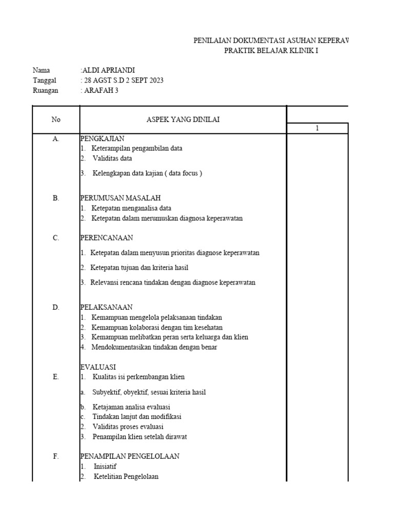 Format Nilai PBK 1 Assyifa Excel | PDF