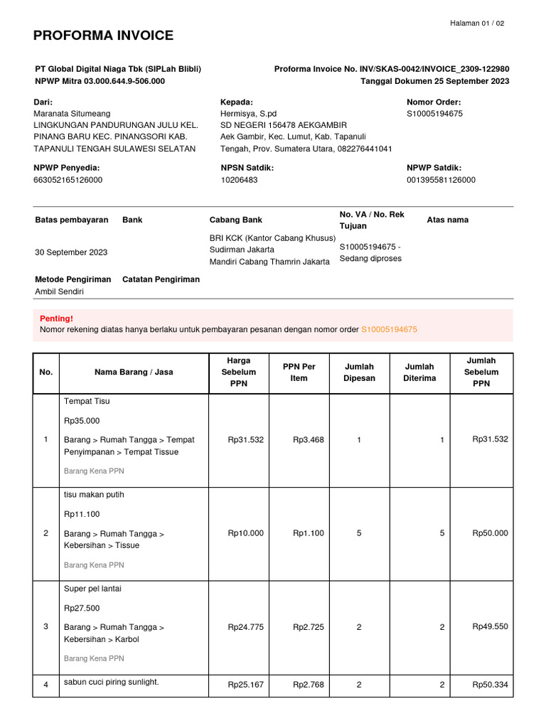 Proforma Invoice PT Global Digital | PDF