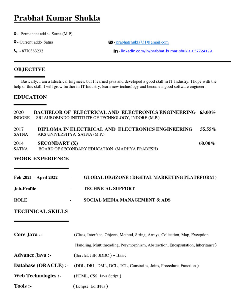 Prabhat Shukla (Resume) 2023 | PDF | Computers