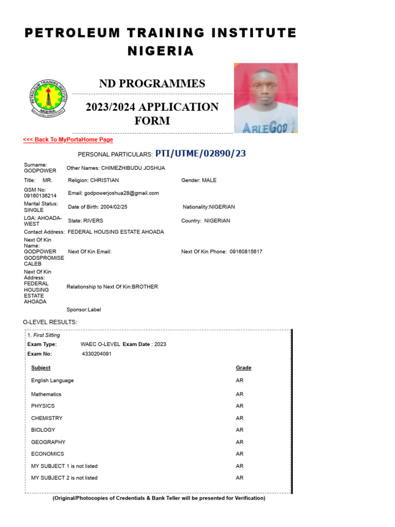 GODPOWER Post-UTME Application Form | PDF GODPOWER Post-UTME Application Form | PDF