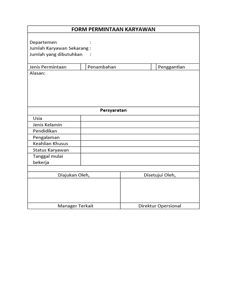 Form Permintaan Karyawan | PDF