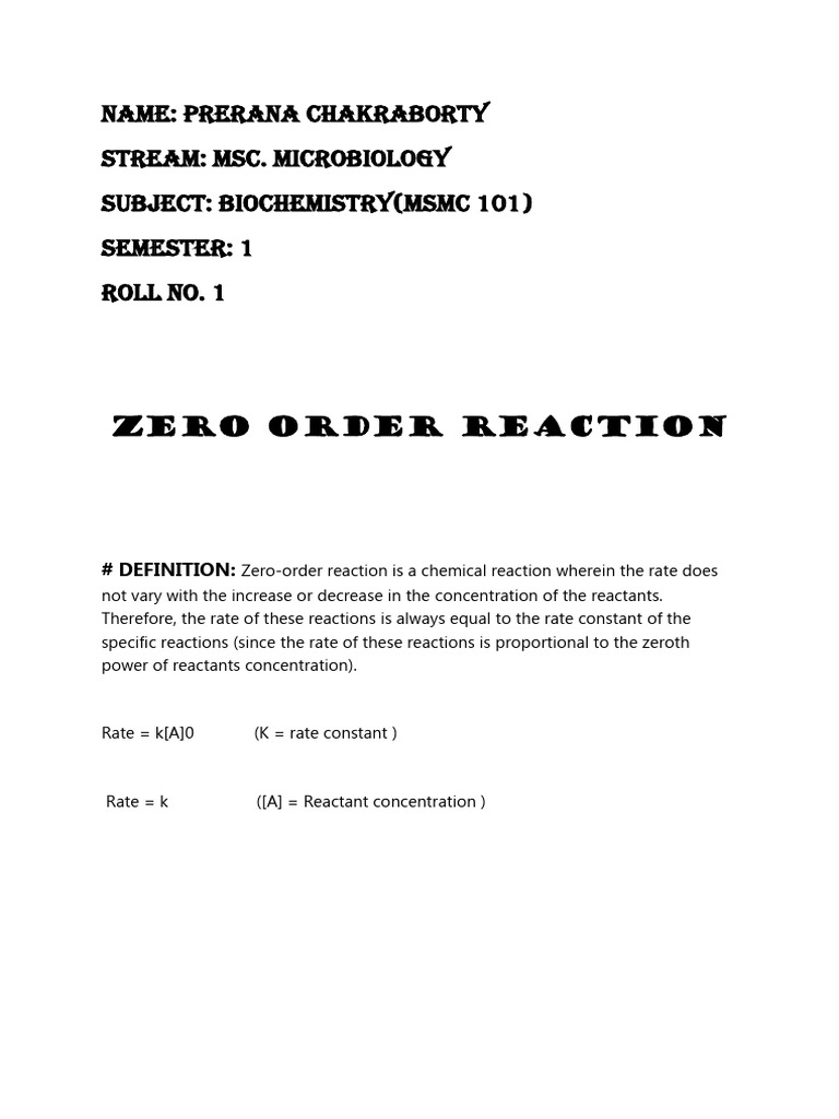Zero Order Reaction - Biochemistry | PDF | Chemical Reactions ...