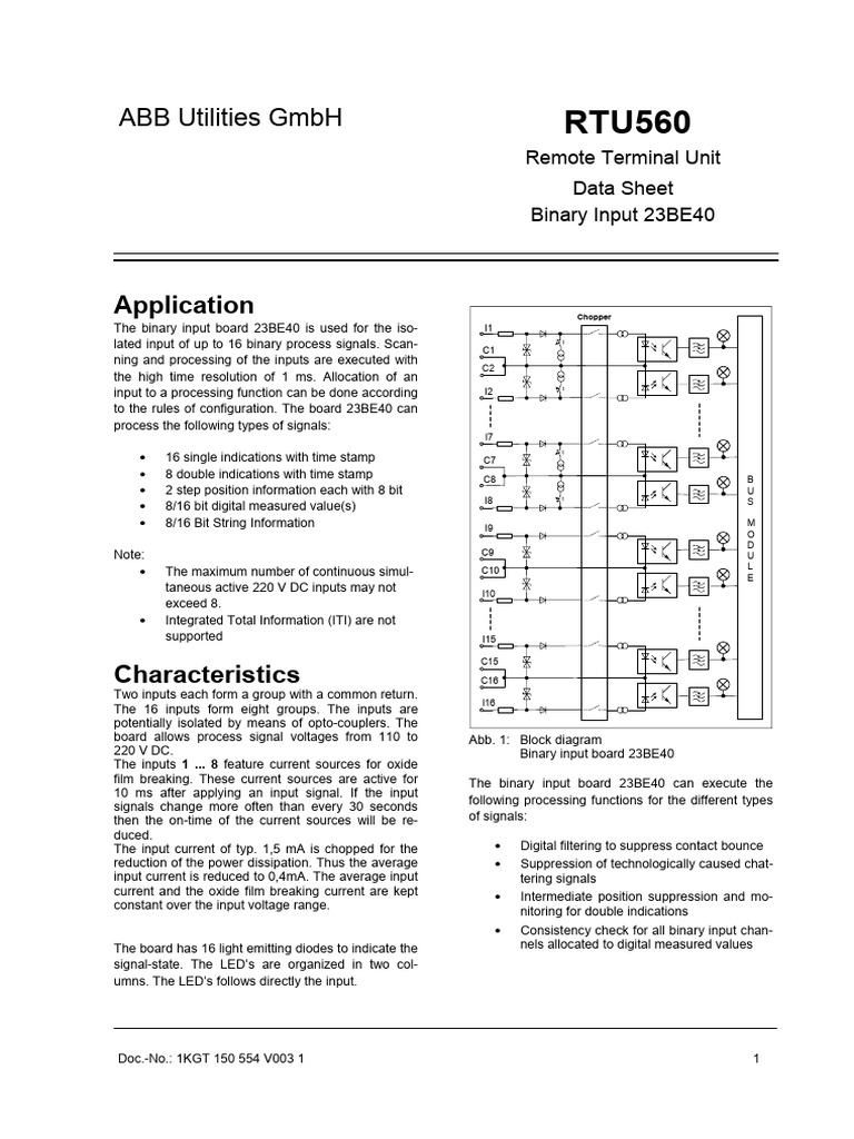 RTU560 Binary Input 23BE40 Data Sheet | PDF | Mains Electricity | Power ...