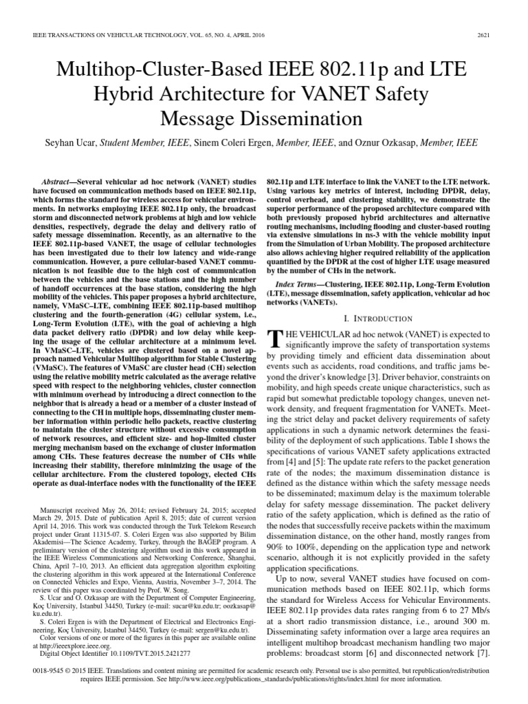 Multihop-Cluster-Based IEEE 802.11p and LTE Hybrid Architecture For ...
