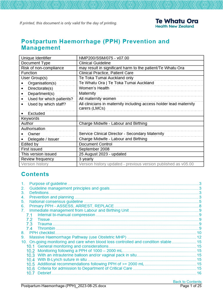 Postpartum Haemorrhage PPH Prevention and Management | PDF | Childbirth ...