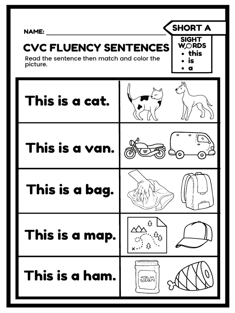 CVC Fluency Sentences for Kids | PDF