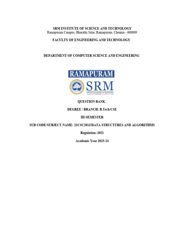 Dsa Unit - 4 Question Bank | PDF