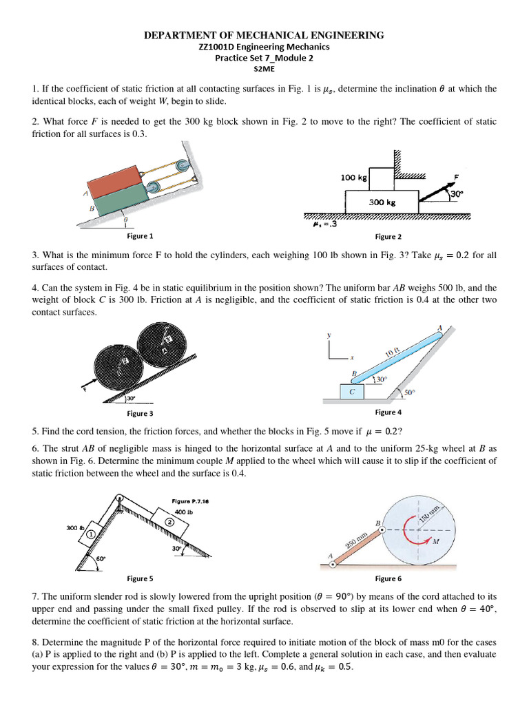 Engineering Mechanics Practice Set 7 | PDF
