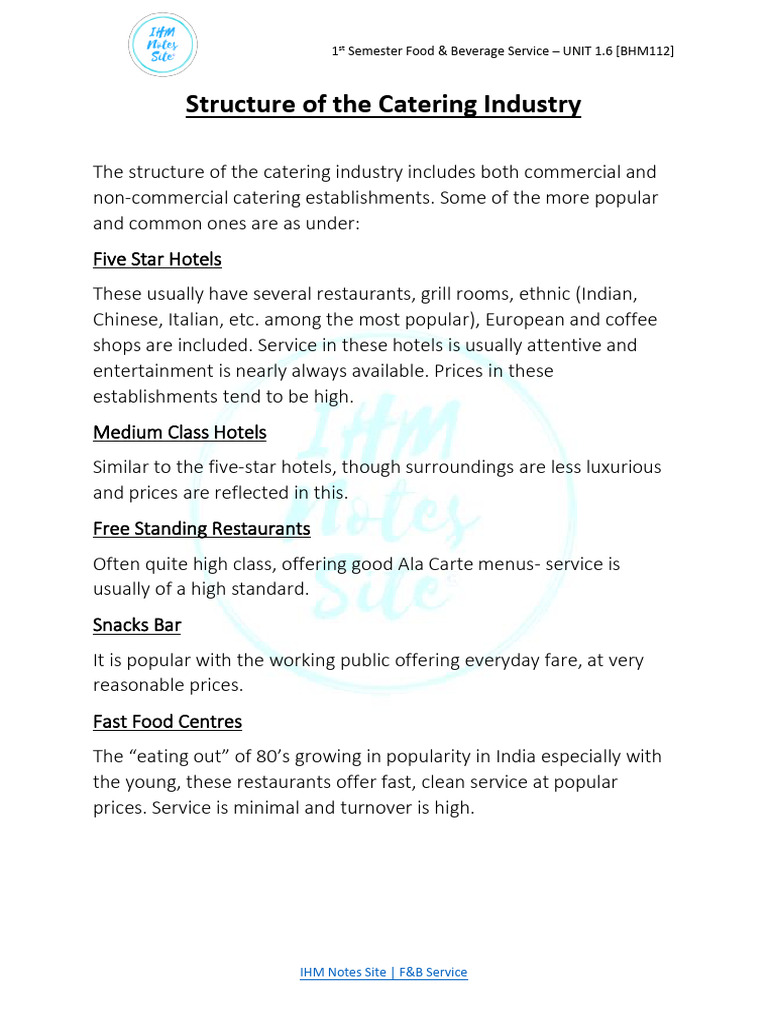 Structure of the Catering Industry | PDF | Business