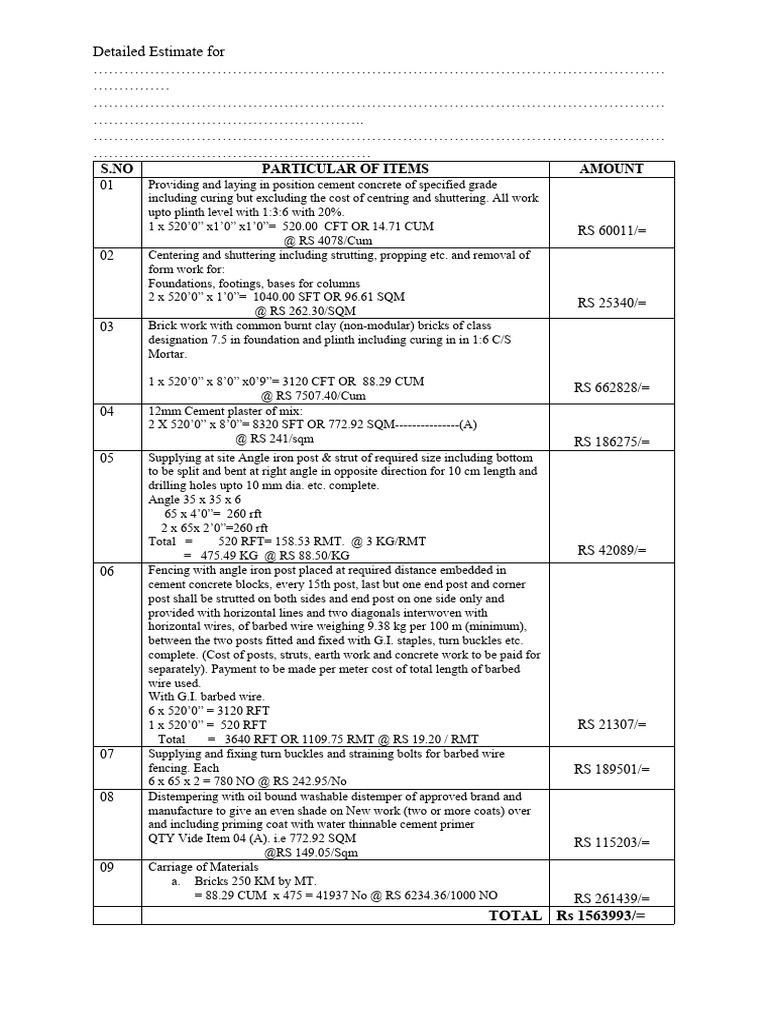 Fence Estiamte | PDF | Building Engineering | Building Materials