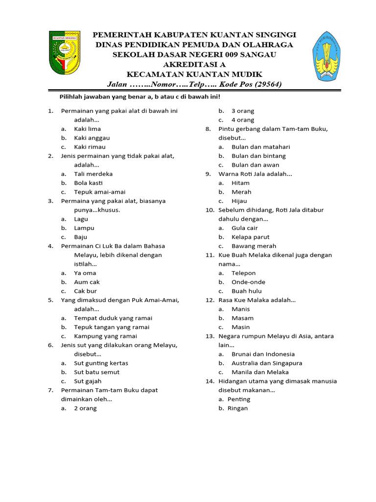 Soal Ujian BMR Kls 1 Dan 2 | PDF