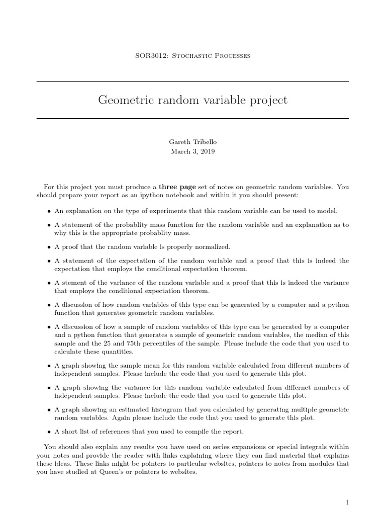 Geometric Random Variable Project | PDF | Variance | Probability ...
