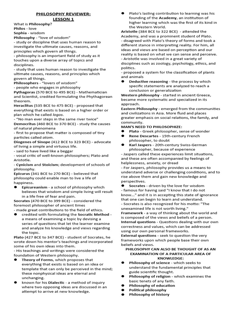 Philosophy q1 Midterms Reviewer Queen | PDF | Truth | Reason