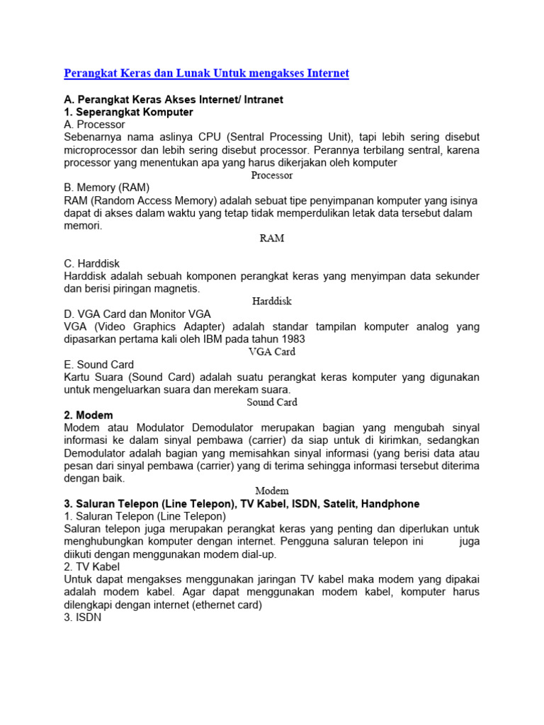 Perangkat Keras Dan Lunak Untuk Mengakses Internet | PDF