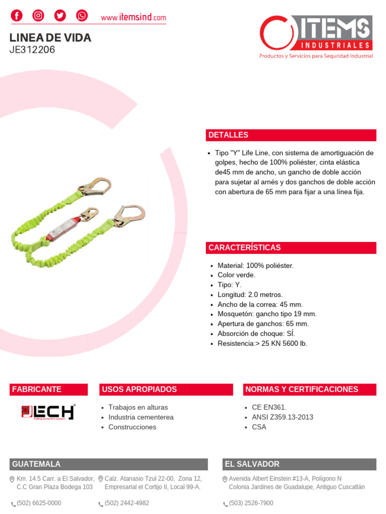 Ficha Tecnica Linea de Vida Doble Safety Plus | PDF