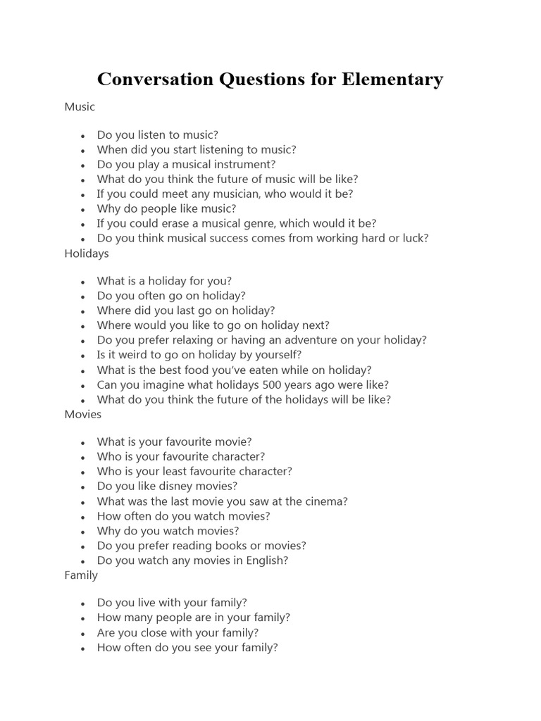 Conversation Questions For Elementary | Download Free PDF | Cuisine | Foods