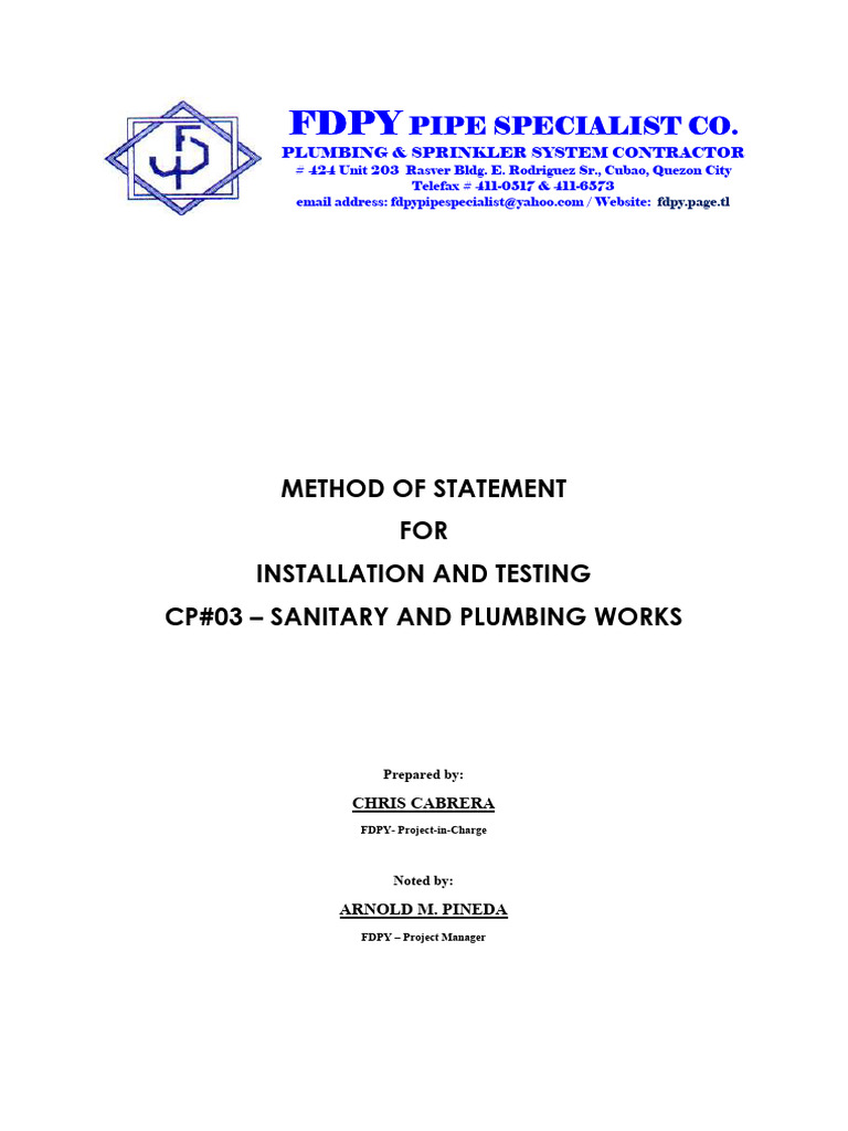 Sanitary Plumbing Method of Statement-Juan Luna | PDF