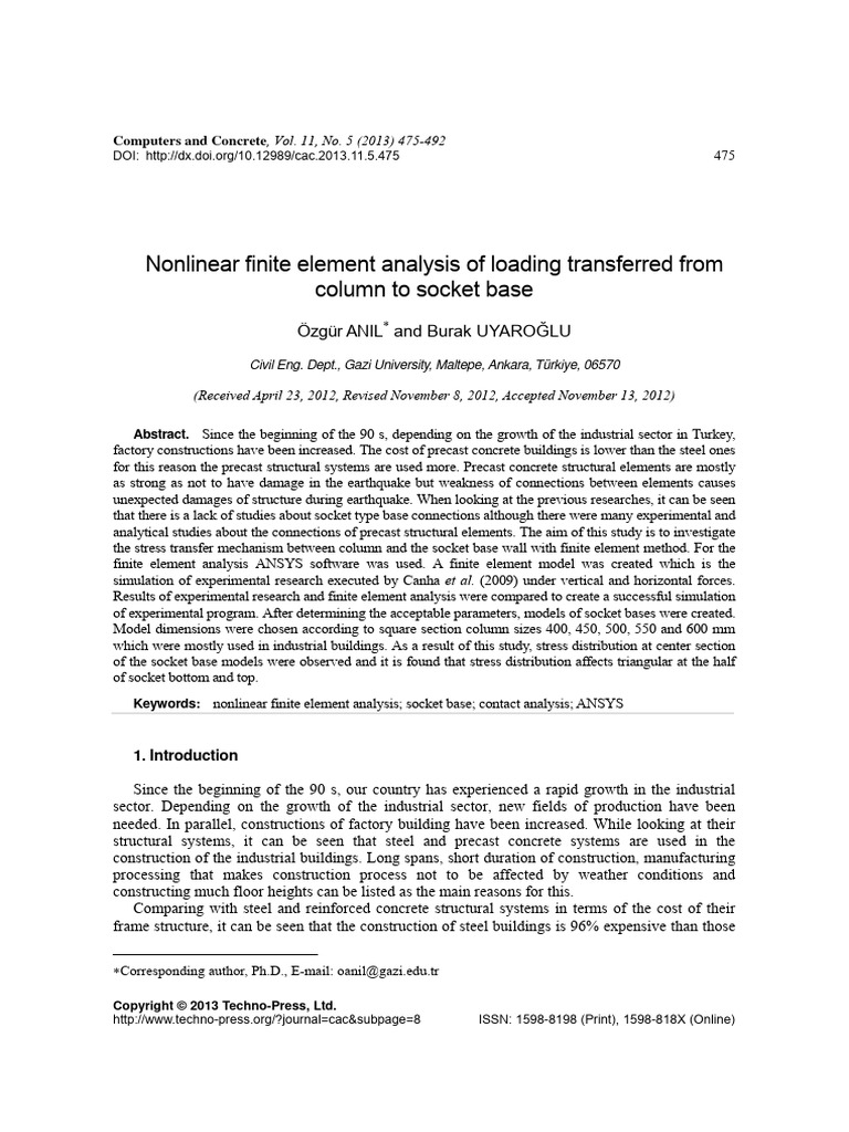 Nonlinear Finite Element Analysis of Loading Transferred From Column To Socket Base | PDF