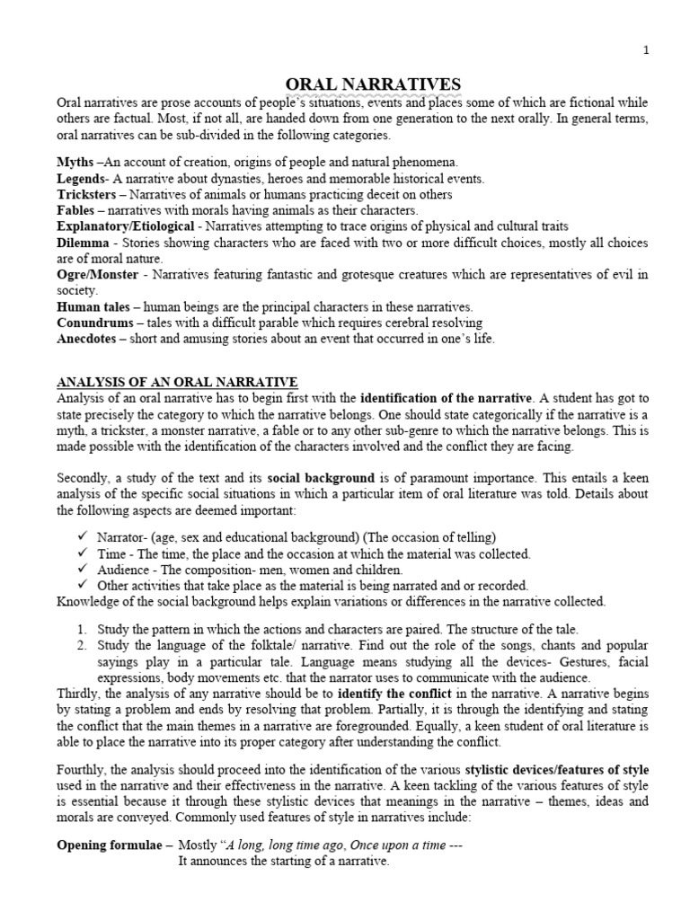 Oral Narratives | PDF | Narrative | Narration