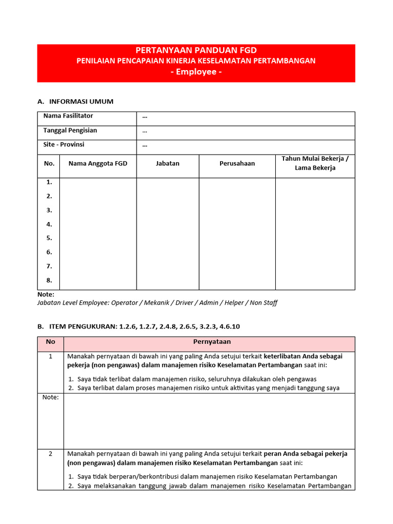 Pertanyaan Panduan FGD PKKP - Employee (GEMS) | PDF | Karier ... Pertanyaan Panduan FGD PKKP - Employee (GEMS) | PDF | Karier ...