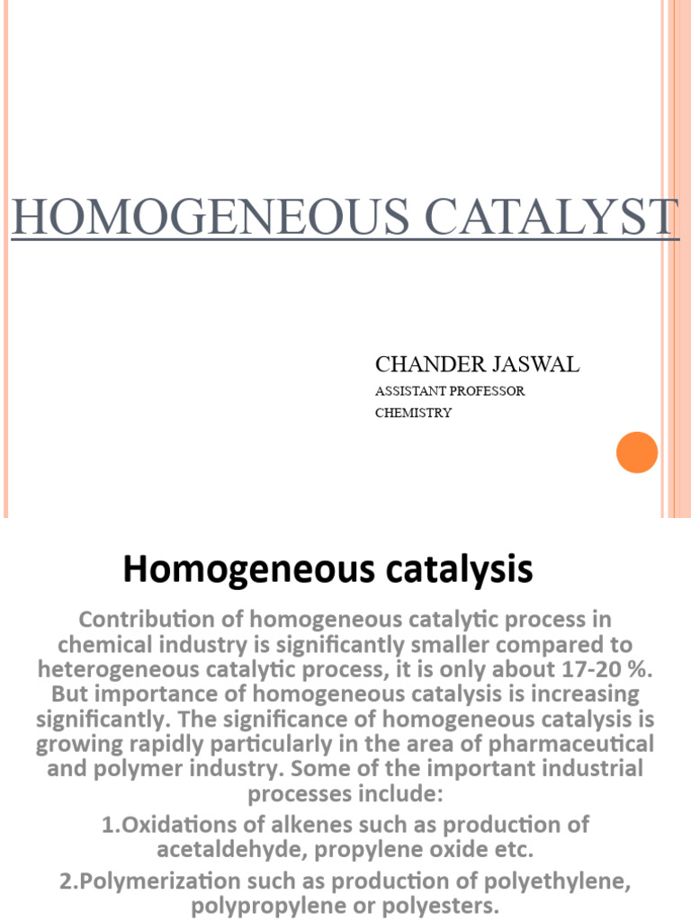 Homogeneous Catalysis-243762230 | PDF | Catalysis | Chemical Reactions