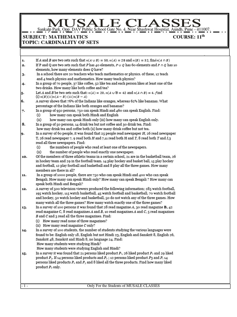 Cardinality Of Sets Pdf