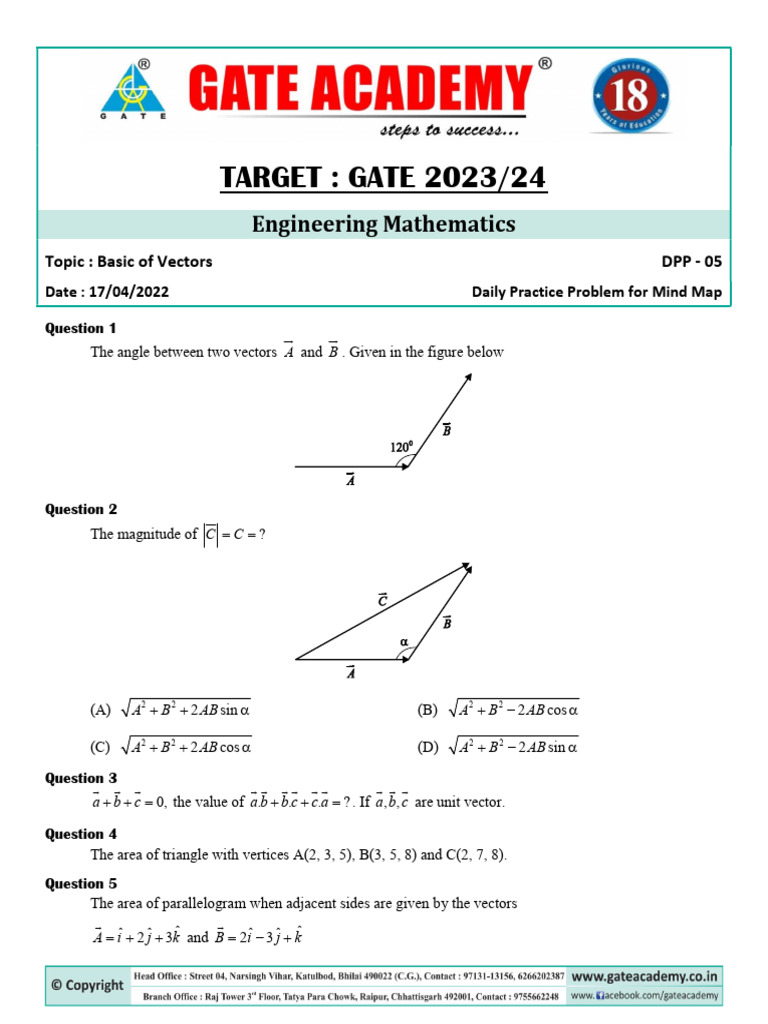 Mathematics DPP-05 Sir Sheet | PDF | Euclidean Vector | Area