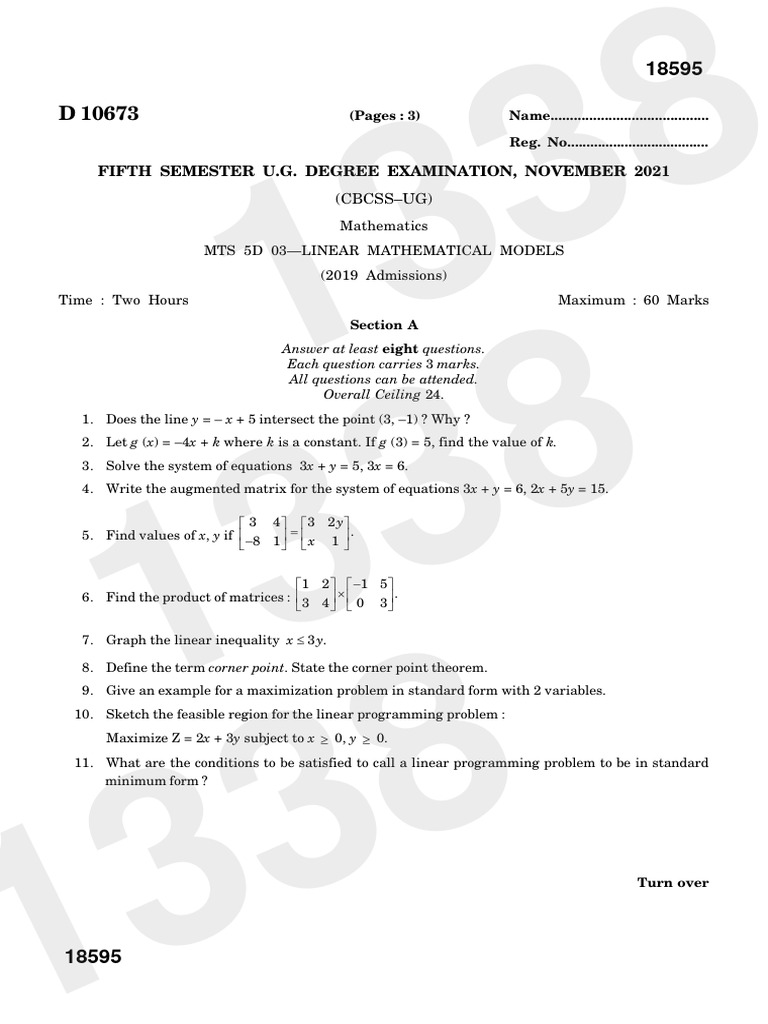 Linear Mathematical Models 2021 | PDF | Linear Programming | Matrix (Mathematics)
