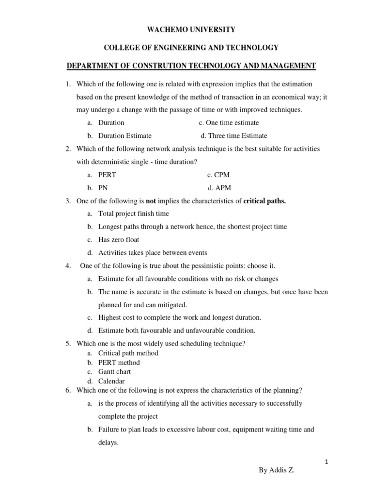 Construction Scheduling Techniques Quiz | PDF | Technology & Engineering
