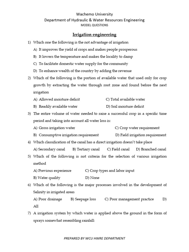 Irrigation Engineering - Questions Part | PDF | Irrigation | Soil