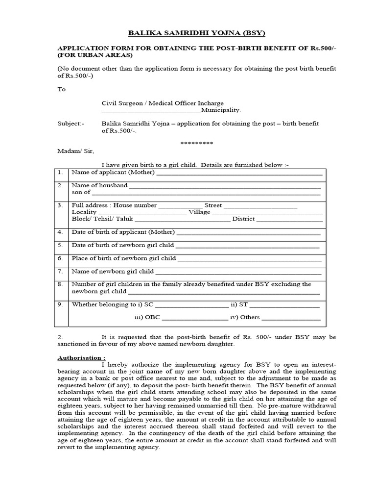 Instapdf - in Balika Samridhi Yojana Bsy Application Form 453 | PDF ...