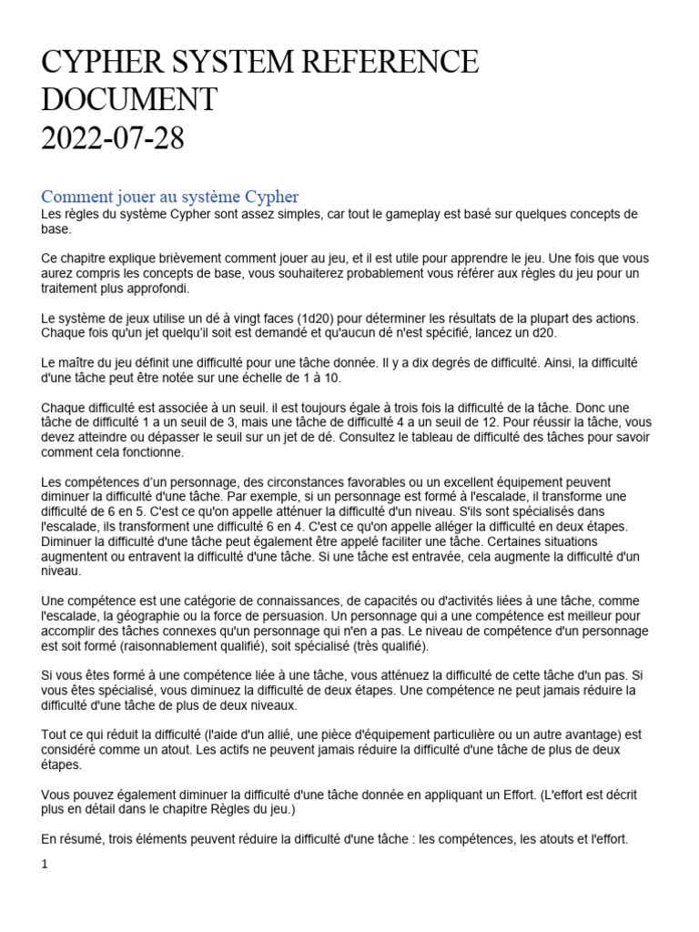 Traduction Cypher-System-Reference-Document-2022-07-28 | PDF