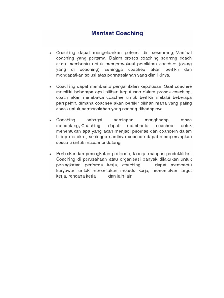 Manfaat Coaching | PDF | Karier & Perkembangan
