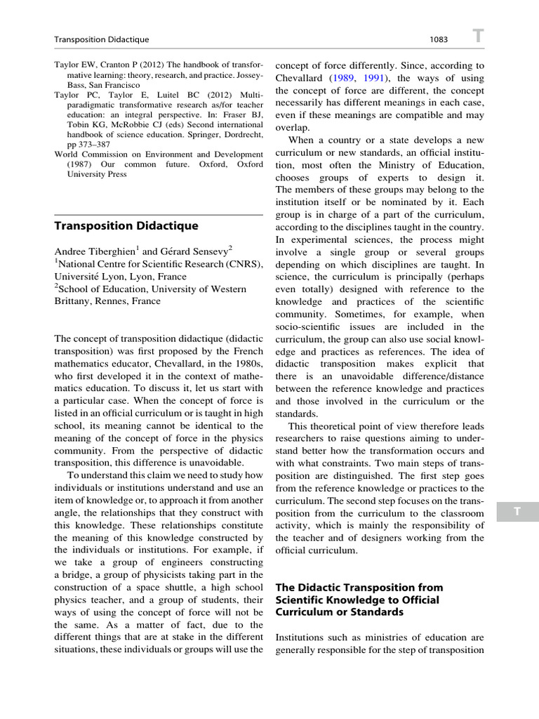 Educators' Guide to Didactic Transposition | PDF | Curriculum | Science