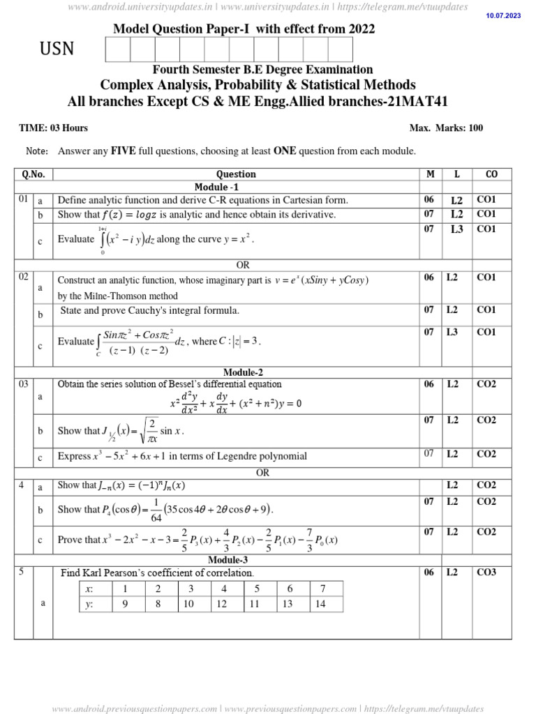 Model Question Paper for Complex Analysis | PDF