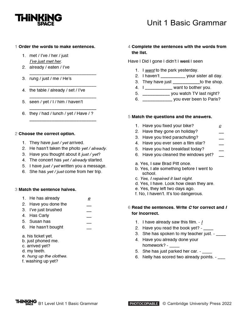 THKSP B1 Grammar Basic Unit 1 | PDF