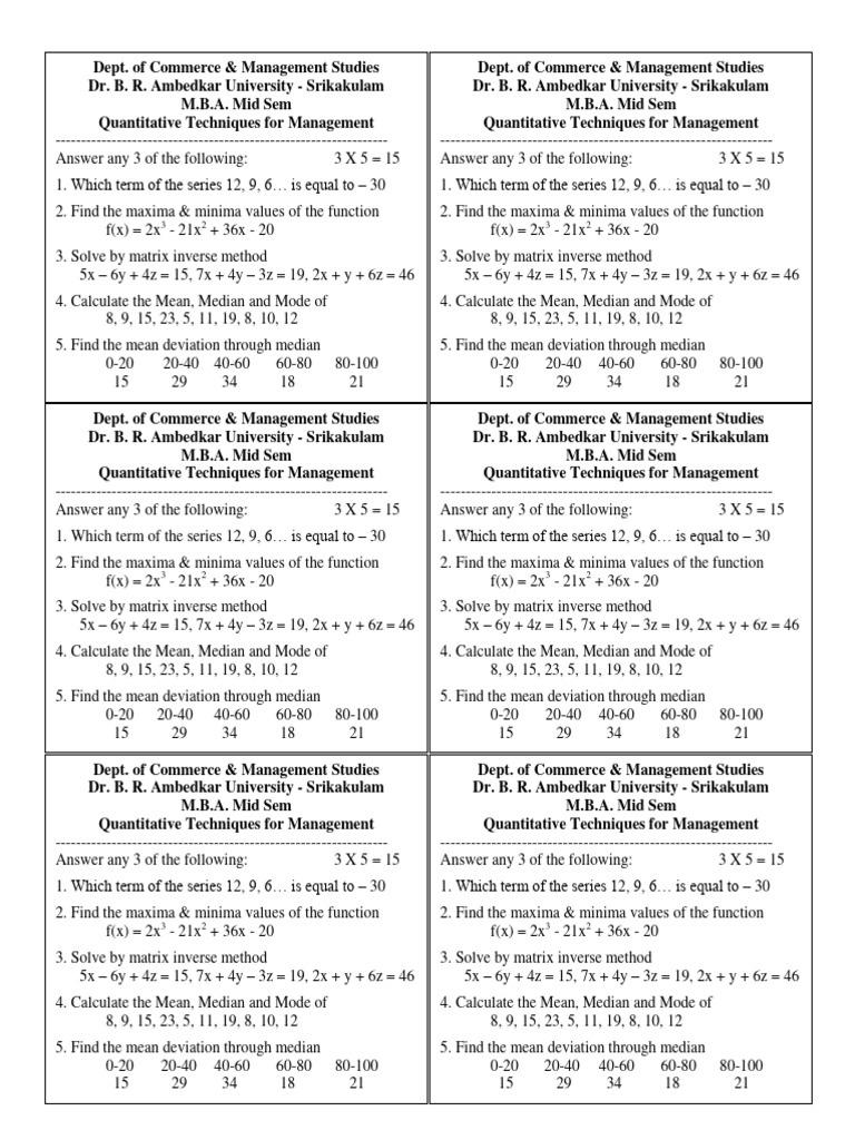 QP - QTM 2018 | PDF | Median | Matrix (Mathematics)